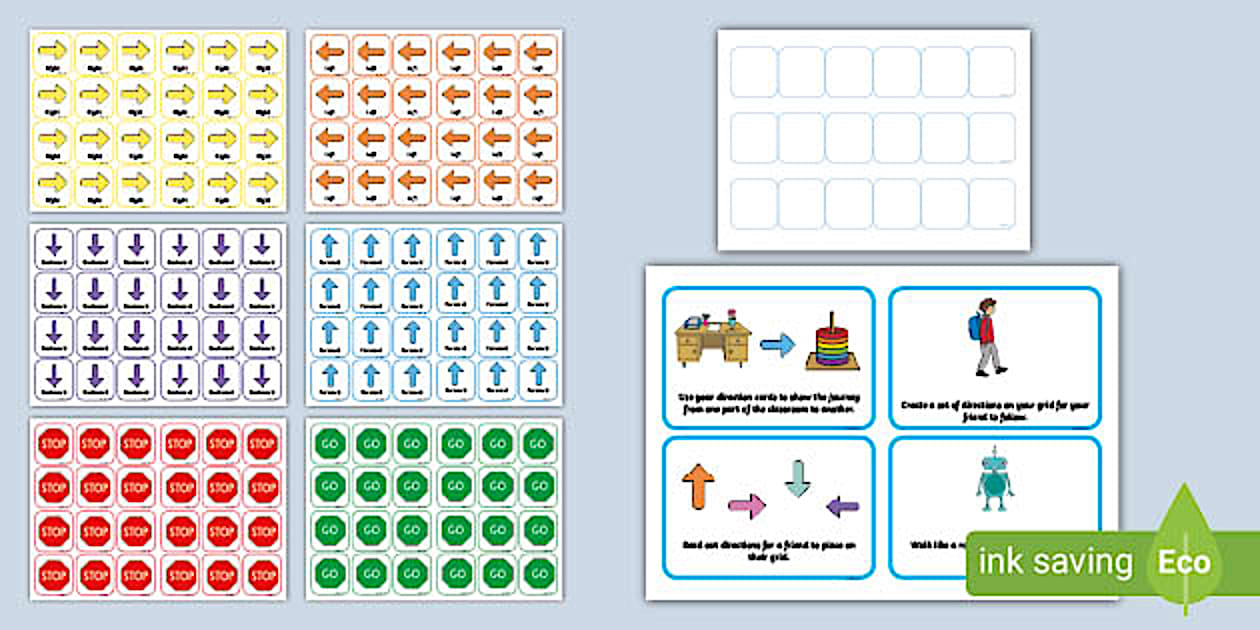 EYFS Computer-Free Coding Activity: Direction Flashcards and Challenges