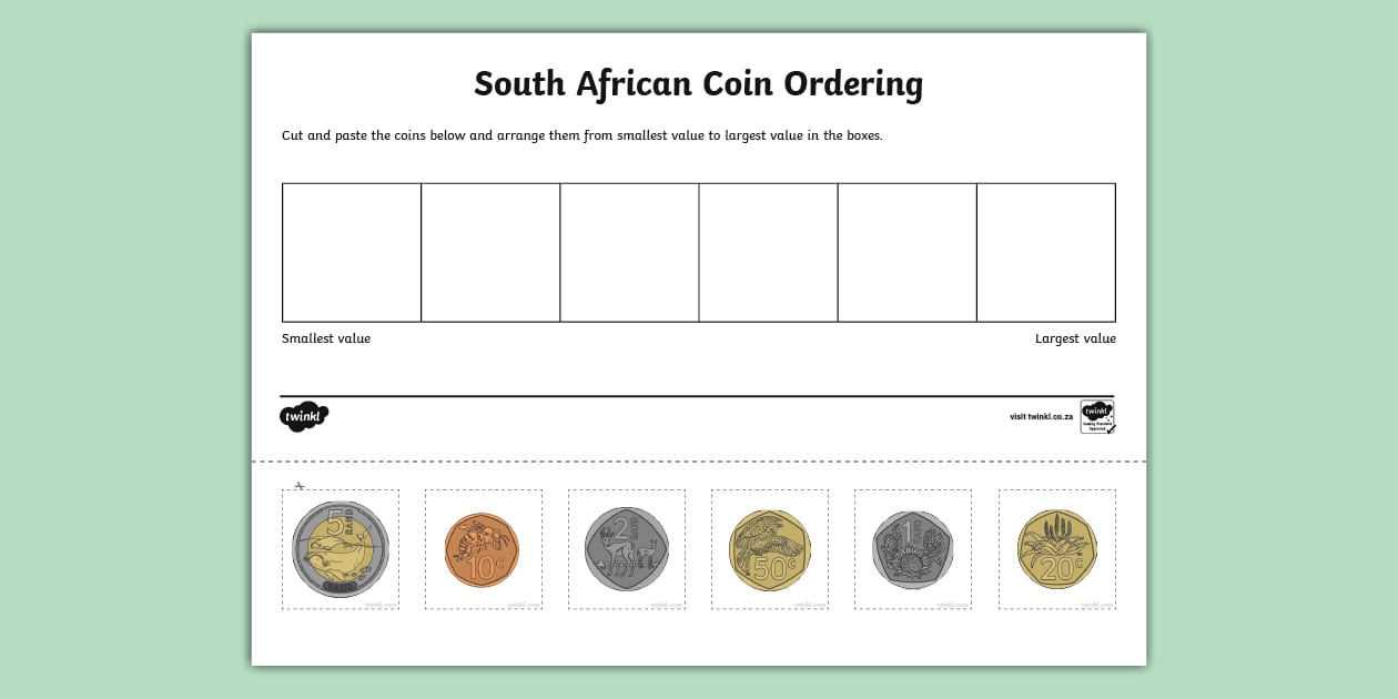Grade 1 Maths - Worksheet: South African Coin Ordering