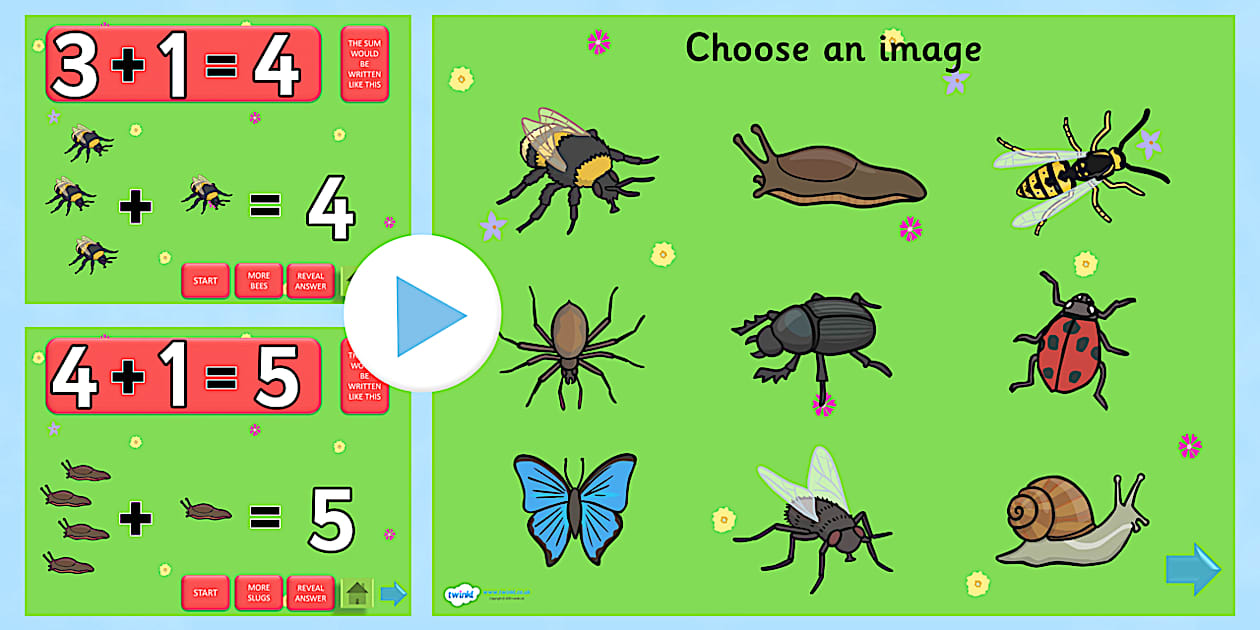 Minibeast Themed Addition PowerPoint (teacher made) - Twinkl