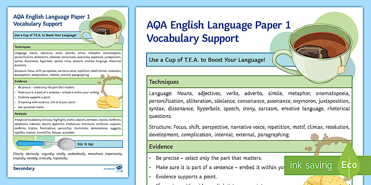 AQA English Language Paper 1 Section A: Vocab for Analysis