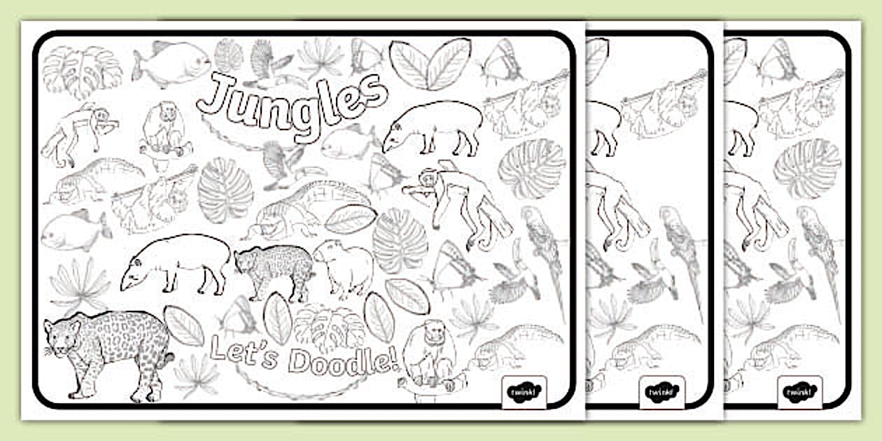 Jungle Doodle Colouring Pages (teacher made) - Twinkl