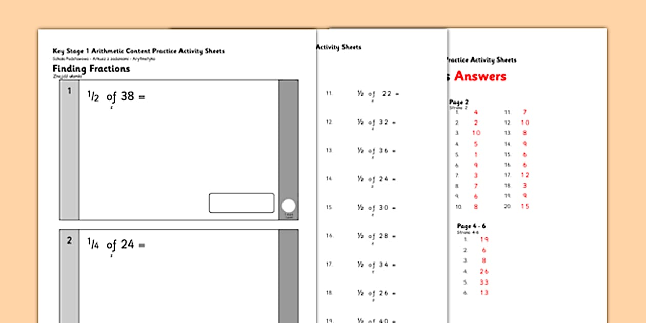 KS1 Arithmetic Content Practice Worksheet / Worksheets Finding Fractions of