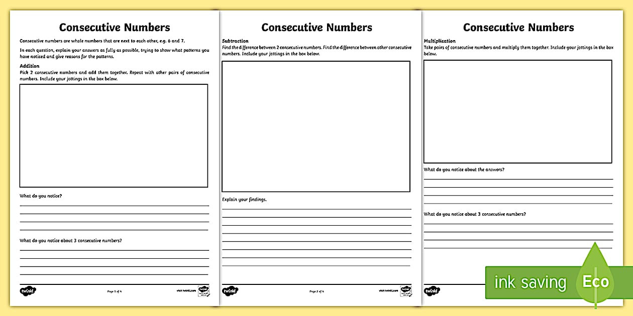 Consecutive Numbers Investigation Worksheet | Twinkl