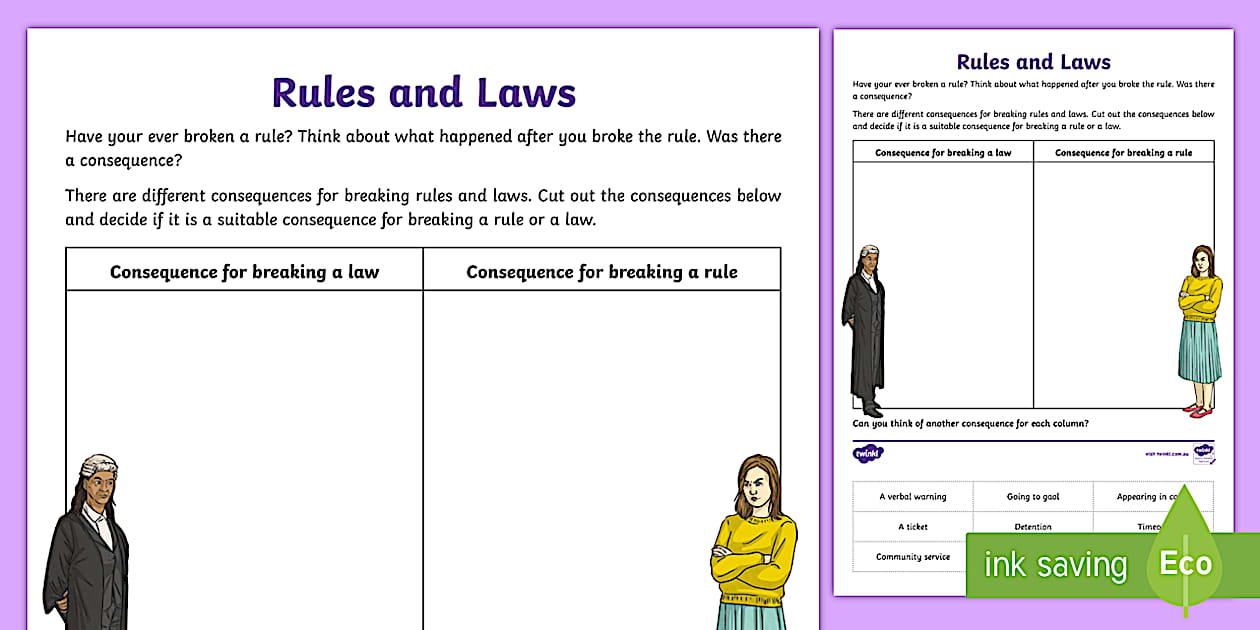 Rules and Laws Sorting Worksheet (Teacher-Made) - Twinkl