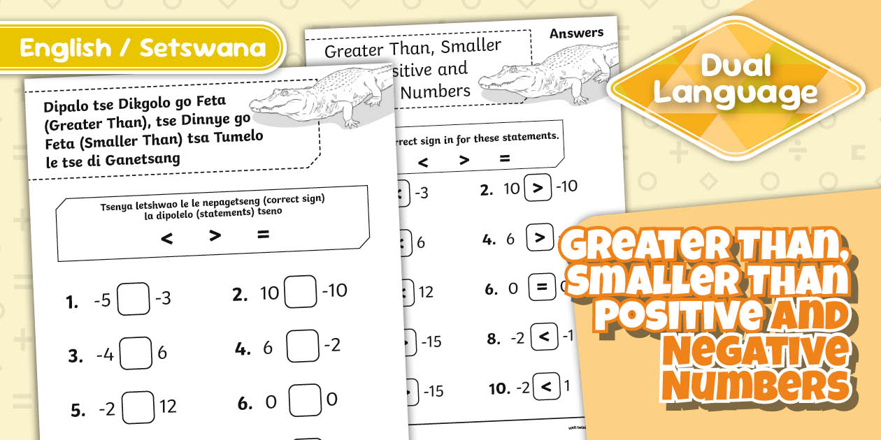 Greater Than, Smaller Than Positive and Negative Numbers - Setswana