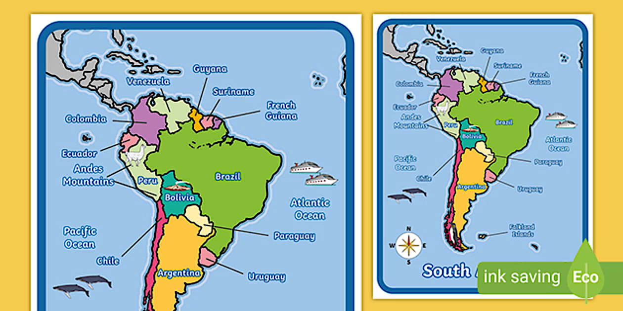 Editable South America Map With Words and Pictures - Twinkl