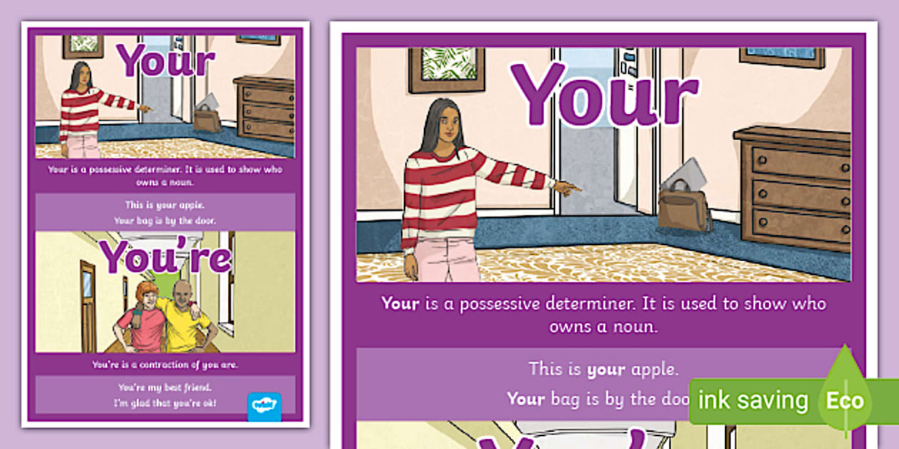 Cursive Your and You're Homophone Display Poster - Twinkl