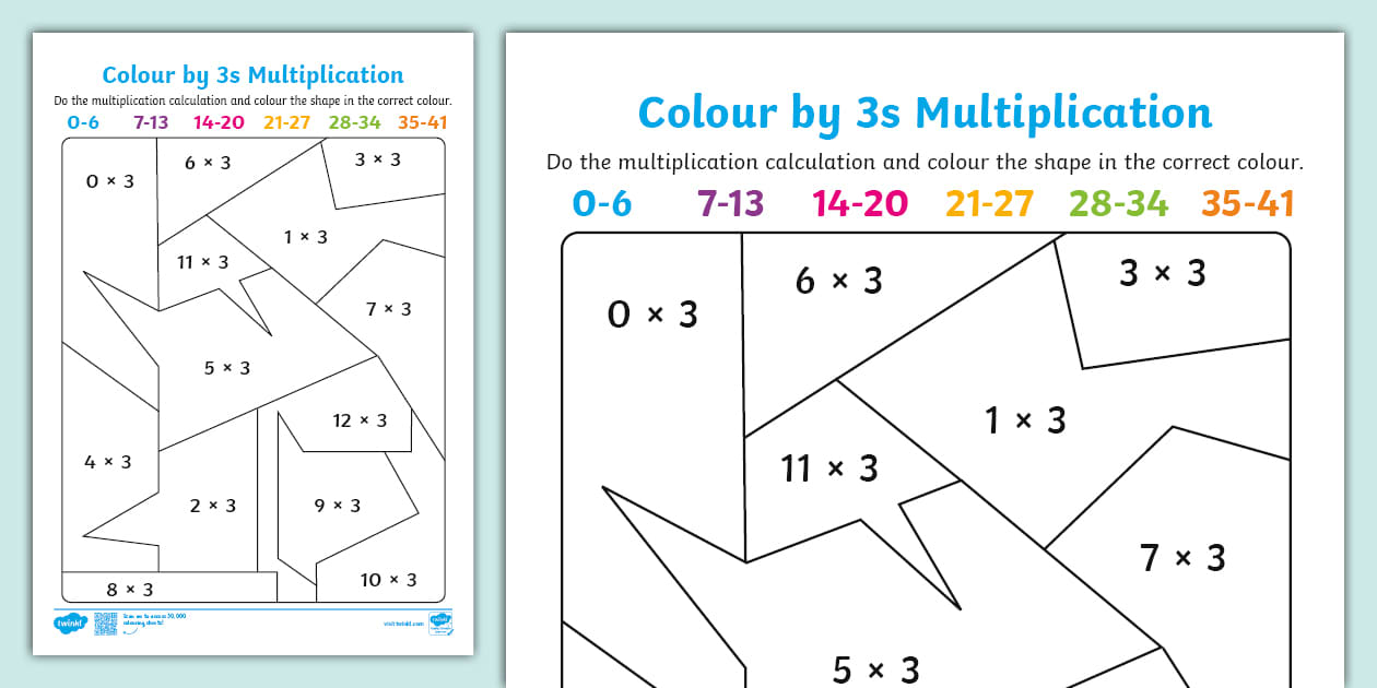 Colour by 3s Multiplication Activity Worksheet - Twinkl