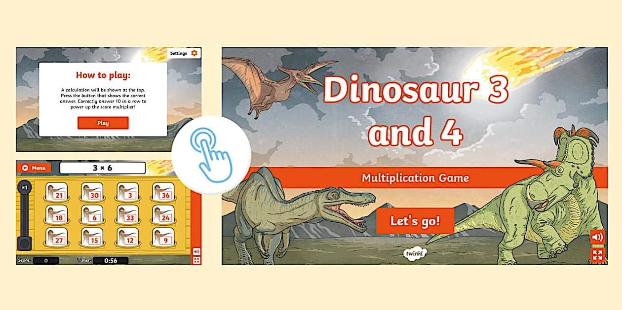 Dinosaur 3 and 4 Multiplication Game (Teacher-Made) - Twinkl