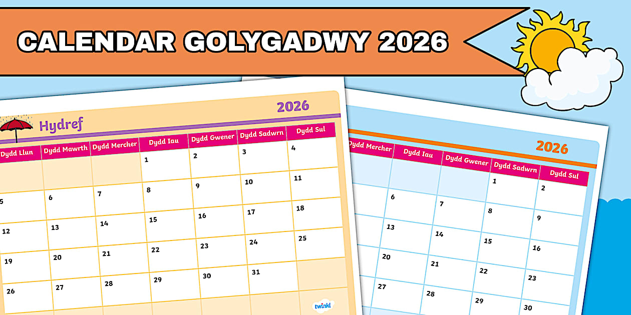 Calendar Golygadwy 2026,golygadwy,golygu,calendar,blwyddyn, mis,