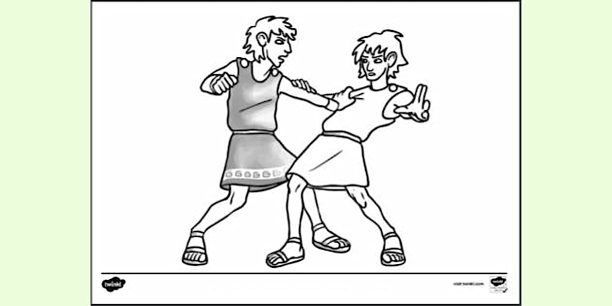 Twins Fighting Colouring Sheet - Twinkl