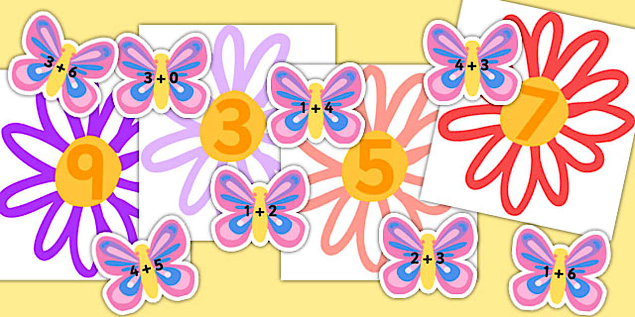 Editable Butterfly and Flowers Addition Activity - Twinkl