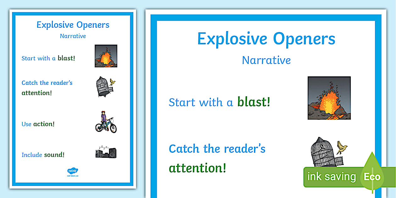 Black and White Explosive Openers Narrative A4 Display Poster