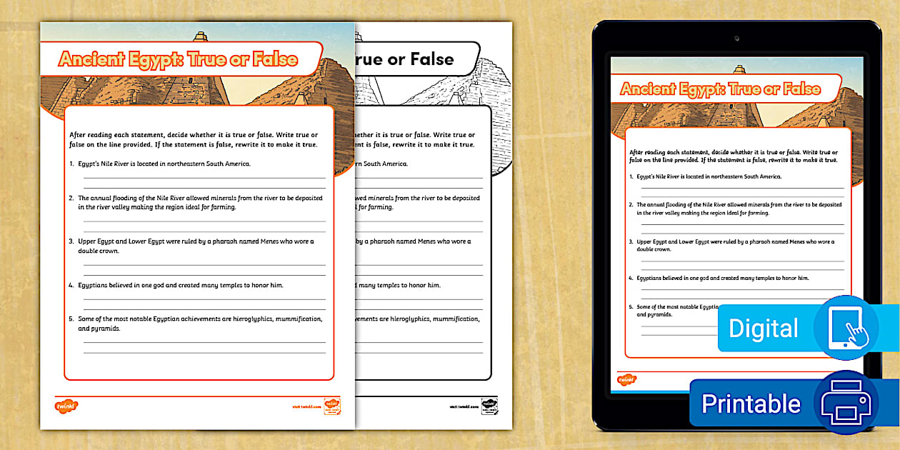 Sixth Grade Ancient Egypt True or False Assessment - Twinkl
