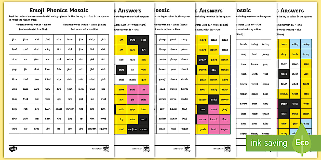 😊 Emojis Phase 5 Phonics Mosaic Worksheets - Twinkl