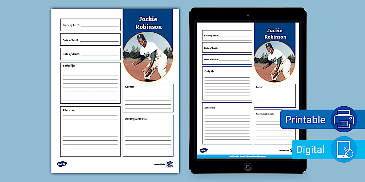 All About Jackie Robinson Research and Write Worksheet for 3rd-5th Grade