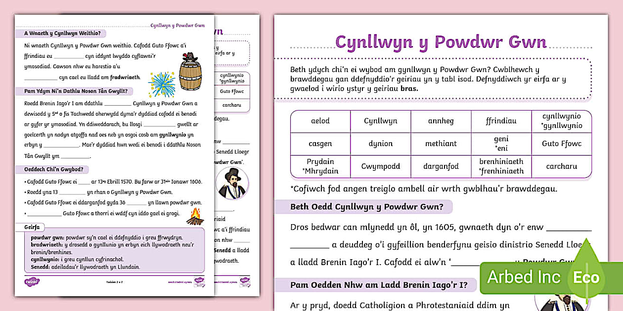 Gweithgaredd Llenwi Bylchau am Hanes Noson Guto Ffowc