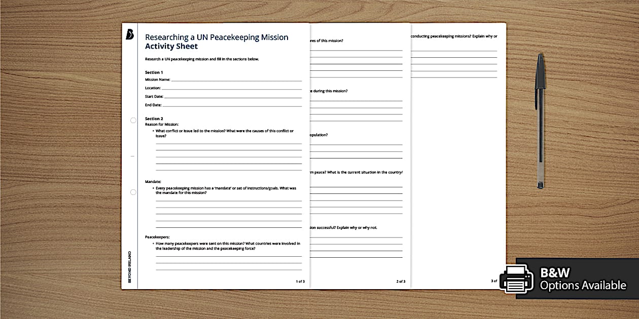 Researching a UN Peacekeeping Mission Worksheet