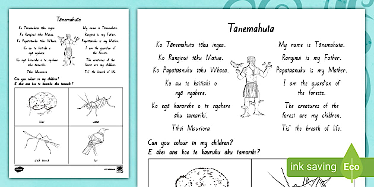 Tanemahuta and his children Colouring Worksheet - Twinkl