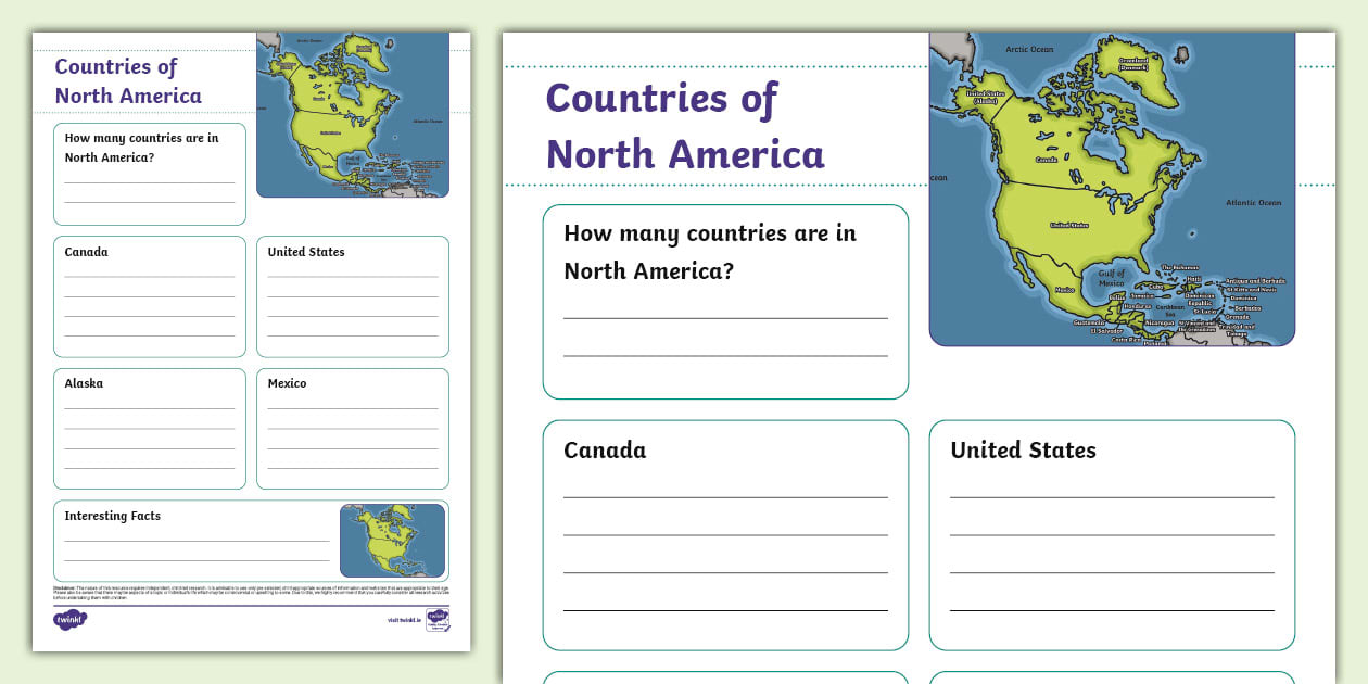 Countries of North America Fact File Template