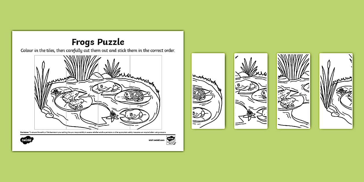 5 Little Speckled Frogs Printable Colouring Puzzle Strips