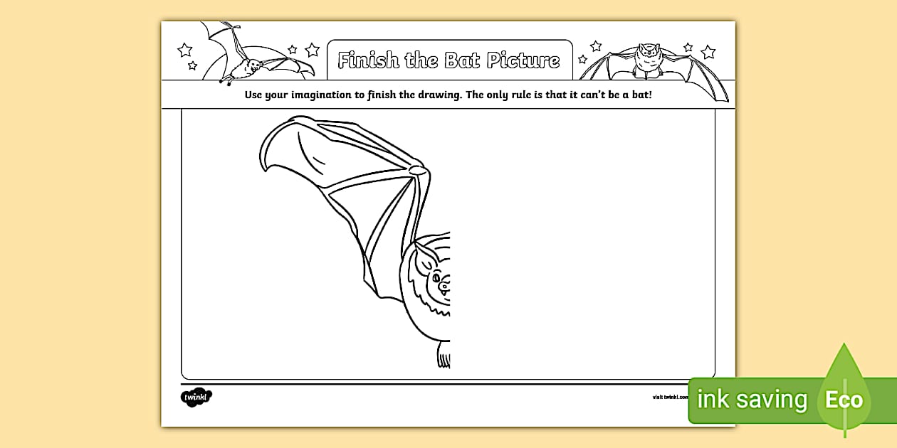 Finish the Bat Picture Worksheet (teacher made) - Twinkl