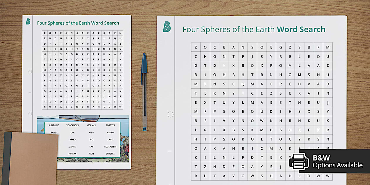 Four Spheres of the Earth Word Search (teacher made)
