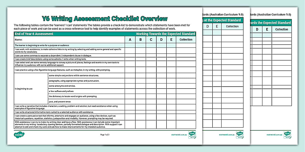 Year 6 writing assessment checklist - learner friendly