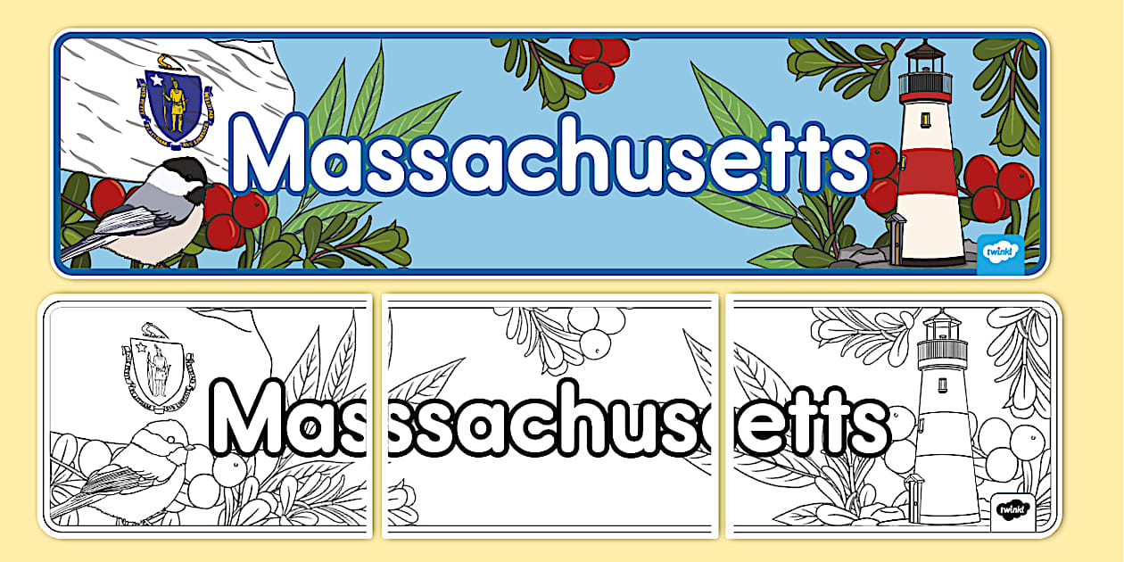 Massachusetts State Symbols Banner (Teacher-Made) - Twinkl