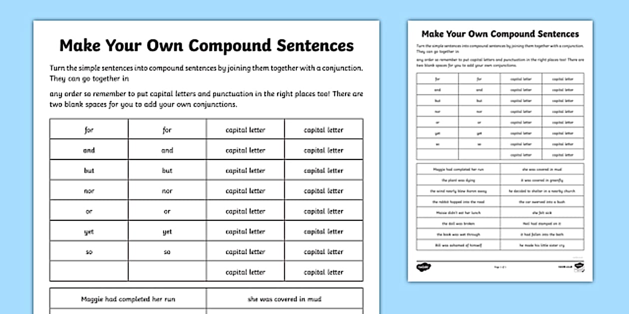 Make Your Own Compound Sentences Cards- ESL Compound Sentences