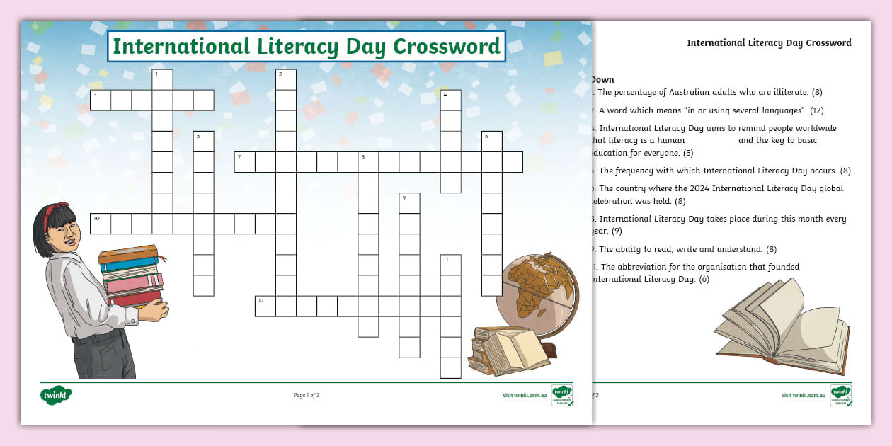 International Literacy Day Crossword (Teacher-Made) - Twinkl