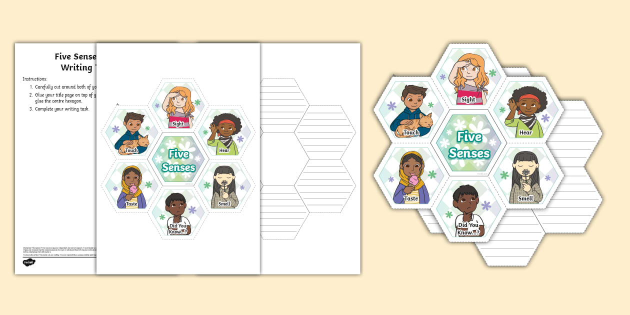 Five Senses Hexagon Writing Template - Twinkl