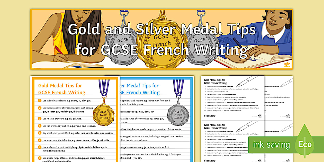 Gold and Silver Medal Tips for GCSE French Writing Display Pack