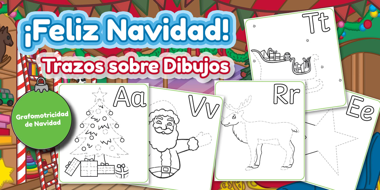 Guía de Trabajo: Trazos sobre Dibujos - ¡Feliz Navidad!