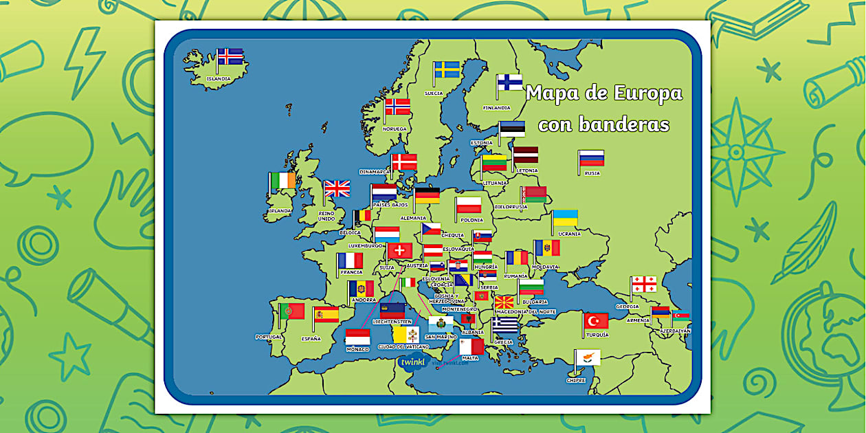 Mapa: Europa con banderas (teacher made) - Twinkl