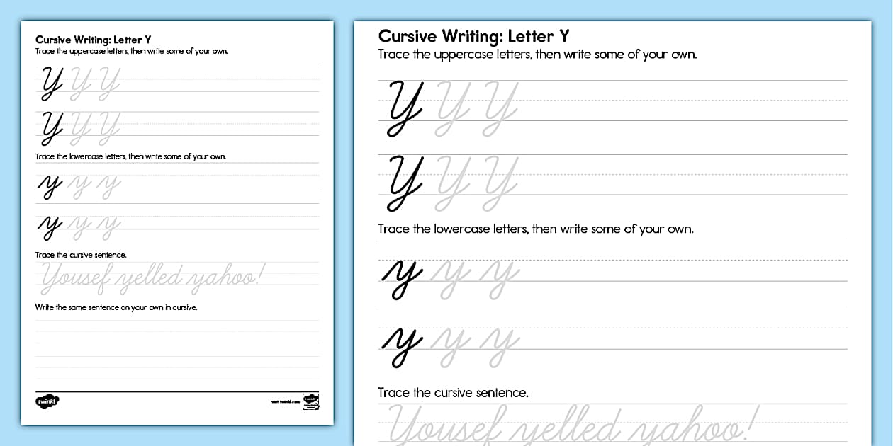 Cursive Letter Writing: Letter Y Worksheet