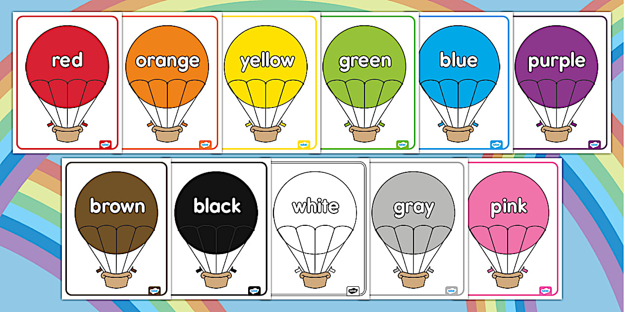 Color Words on Hot Air Balloons (teacher made) - Twinkl