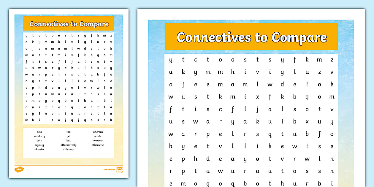 Connectives for Comparison Word Search (teacher made)