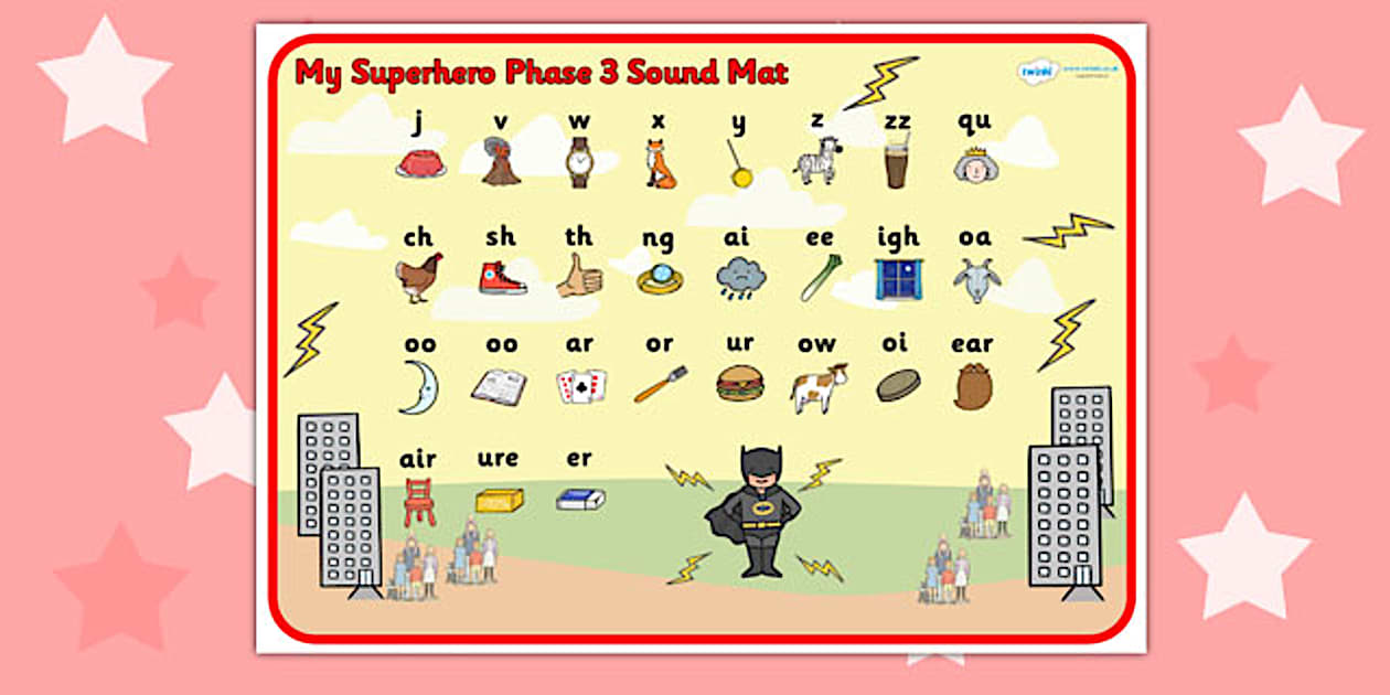 Precursive Superhero Themed Phase 3 Sound Mat (teacher made)