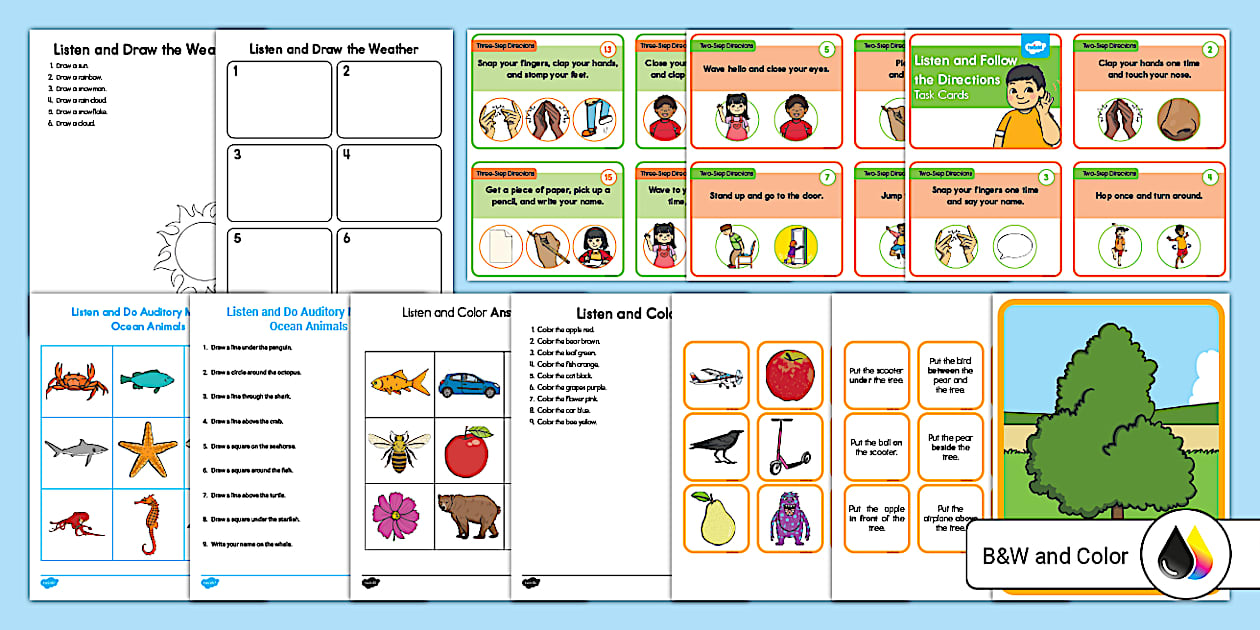 Listen and Follow the Directions Auditory Memory Activity Pack