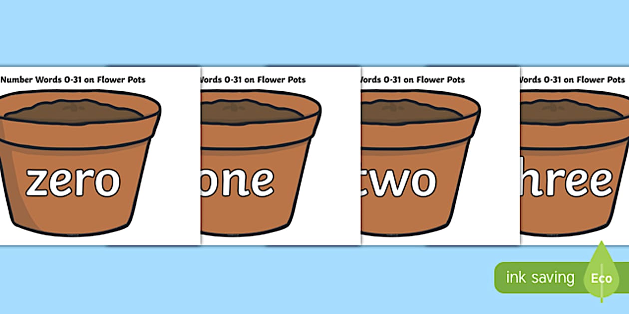 Editable Number Words 0-31 on Flower Pots - Twinkl