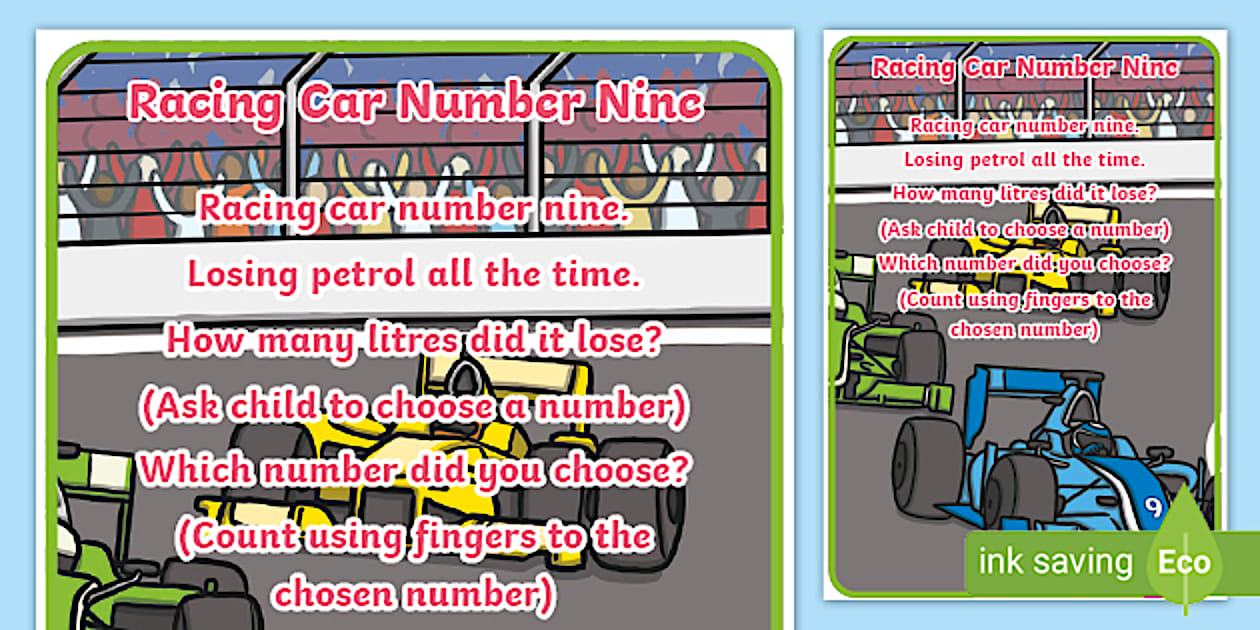 Racing Car Nursery Rhymes Number Nine Display Poster
