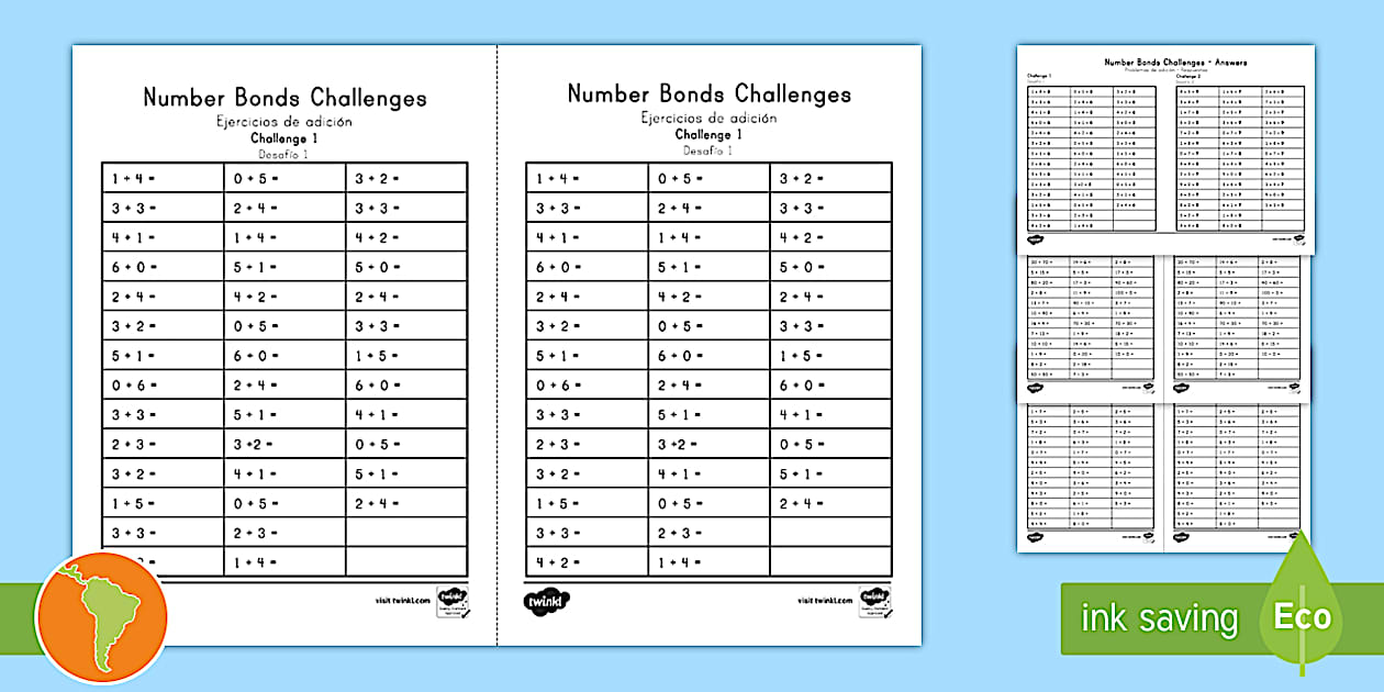 Number Bond Challenge Worksheet / Worksheet English/Spanish