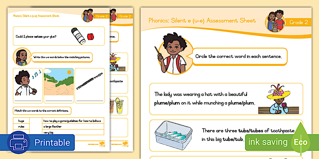 Grade 2 Phonics: Silent e (u-e) Assessment Sheet