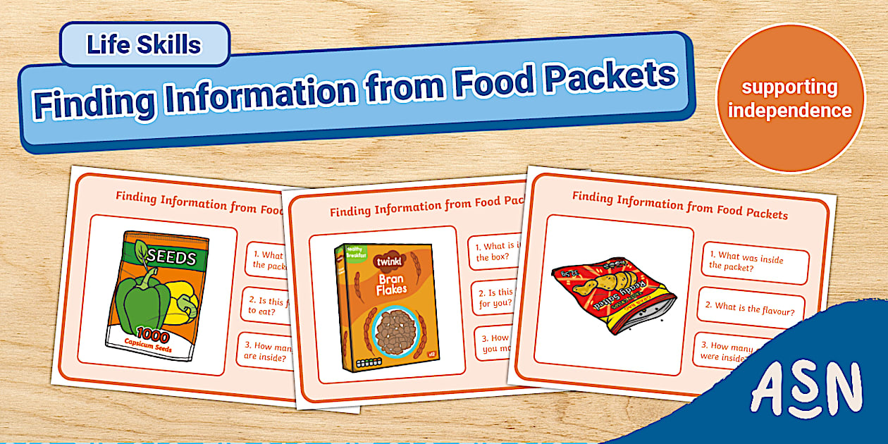 Life Skills: Finding Information from Food Packets Cards