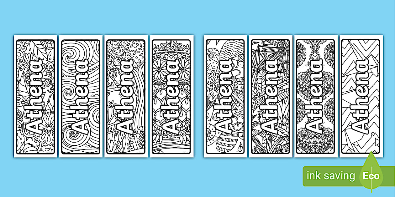 Athena Mindfulness Name Colouring Bookmarks (Teacher-Made)