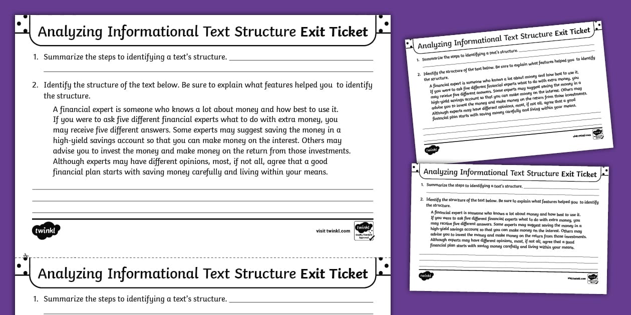 Sixth Grade Analyzing Inform. Text Structure Exit Ticket