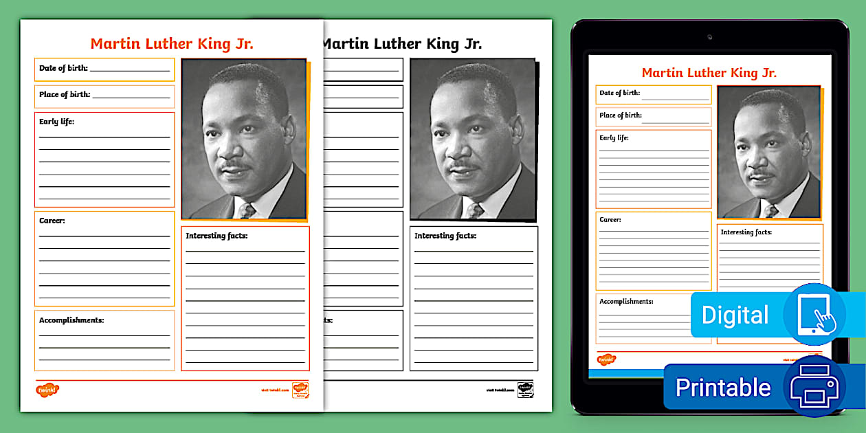 All About Martin Luther King Jr. Research and Write Worksheet for 3rd-5th