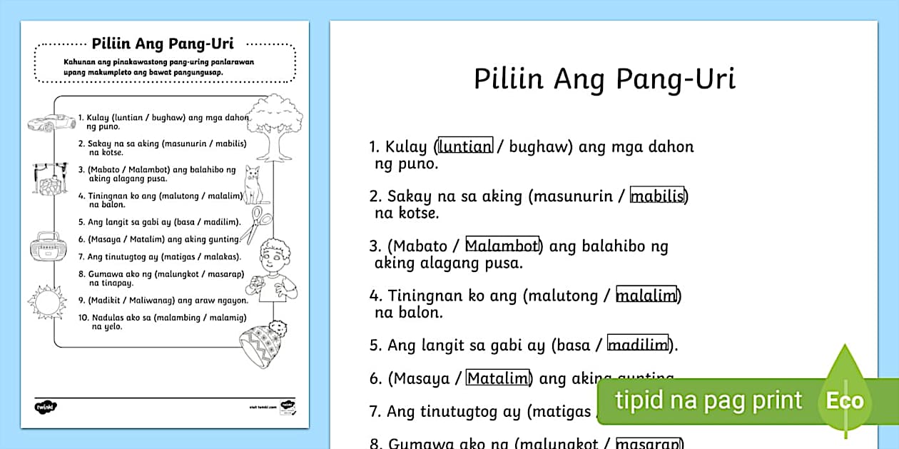Pang-Uring Panlarawan | Grade 1 | Twinkl (Teacher-Made)