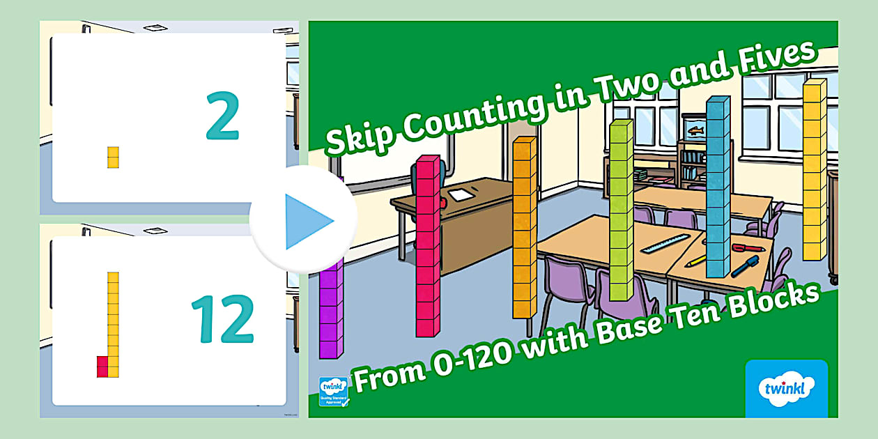 Skip Counting in Tens from 0-120 with Base Ten Blocks PowerPoint 2's and 5's
